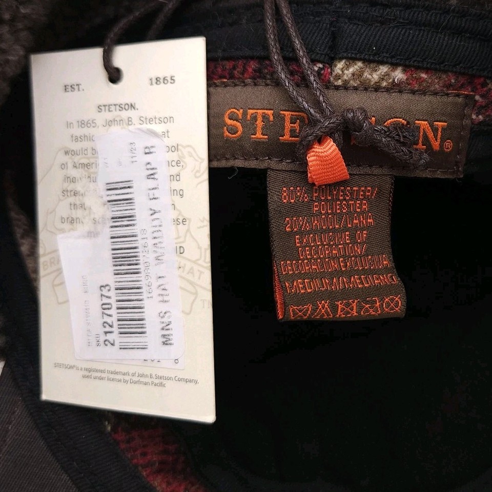 Stetson Men Medium Waddy Ear Flap Hat Plaid Sherpa Trapper Winter Cap ...