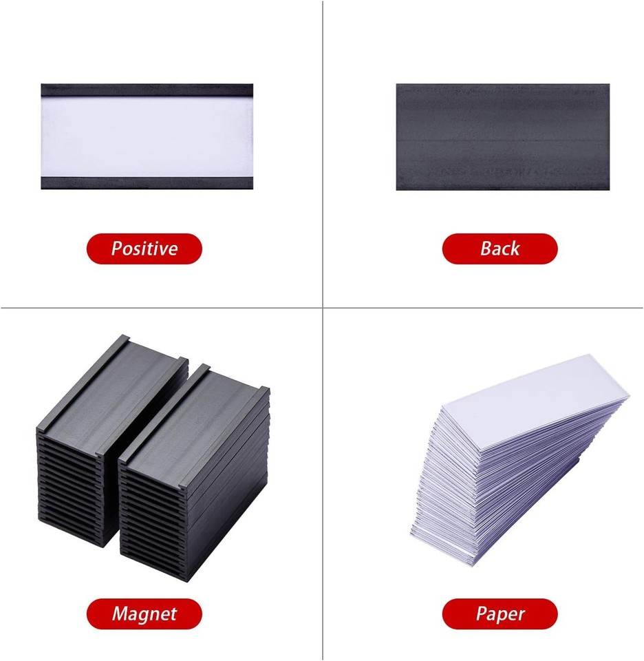 30-Pack Magnetic Label Holders 1x2 Inch Data Card w/ Clear Protectors ...