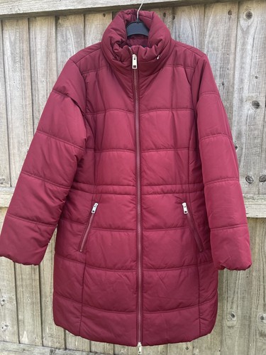 Marks and Spencer long padded coat claret/wine colour size 14 worn ...