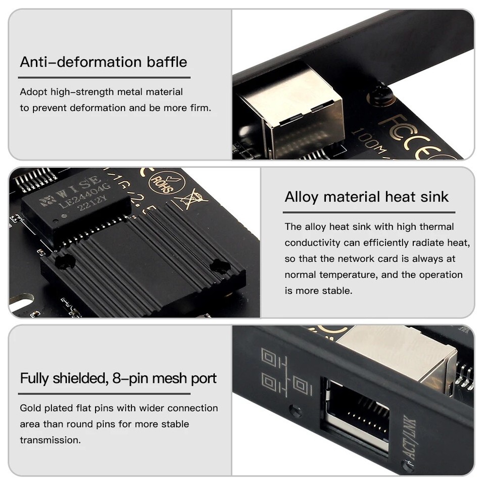 Dual Port RJ45 LAN NIC Gaming Card 2.5G Gigabit Network Card Intel I226 ...