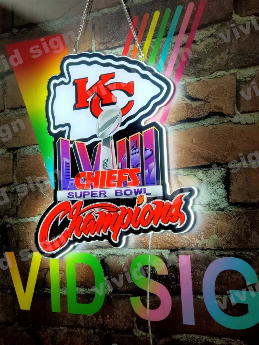 17"x15" Kansas City Chiefs LVIII Champions LED 3D Neon Sign Light Lamp ...