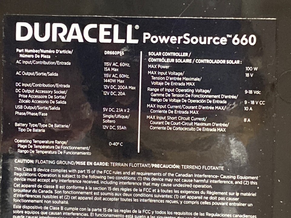 Duracell PowerSource 660 Quiet Portable Battery Powered Generator 14 ...