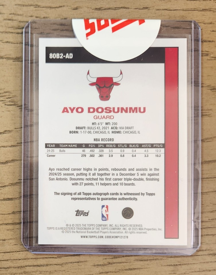 Ayo Dosunmu On-card Auto 2025 Topps Basketball '80-81 Topps Autograph ...