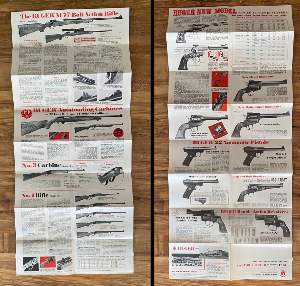 Ruger 1973/1974/1977/1981 Firearms Fold-Out Brochure/Poster catalog lot ...