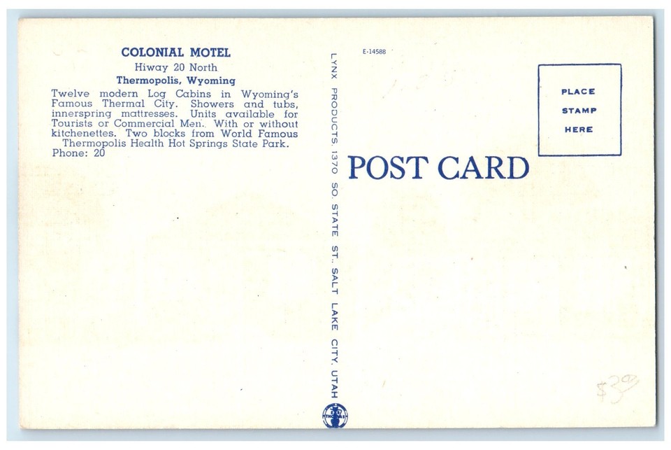 c1940s Colonial Motel Exterior Roadside Thermopolis Wyoming WY Unposted ...