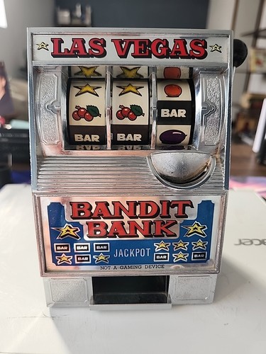 VINTAGE LAS VEGAS STYLE BANDIT BANK JACKPOT COIN BANK MINI SLOT MACHINE ...