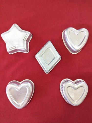 5 LOT- VTG Aluminum Cookie Cutters-Jello Molds-Star-Heart-Diamond | eBay