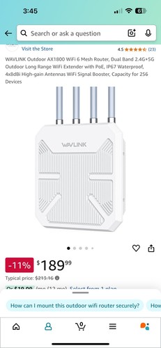 WAVLINK Outdoor AX1800 WiFi 6 Mesh Router, Dual Band 2.4G+5G Long Range ...