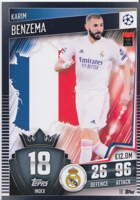TOPPS MATCH ATTAX 101 2020/21 2021 KARIM BENZEMA BASE CARD REAL MADRID ...