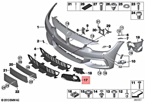 Genuine BMW F32 F33 F36 Front Bumper Fog Light Grille Right OEM ...