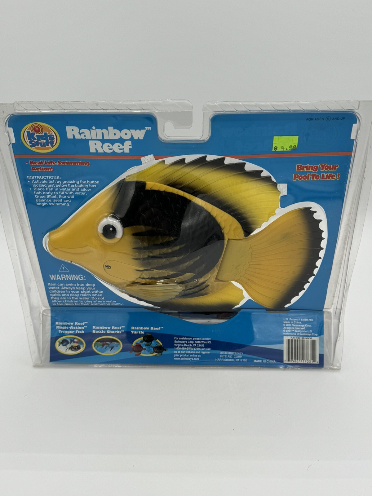 2004+SwimWays+Rainbow+Reef+Fish+Pool+Toy+Yellow+Fish+Swimming+Action ...