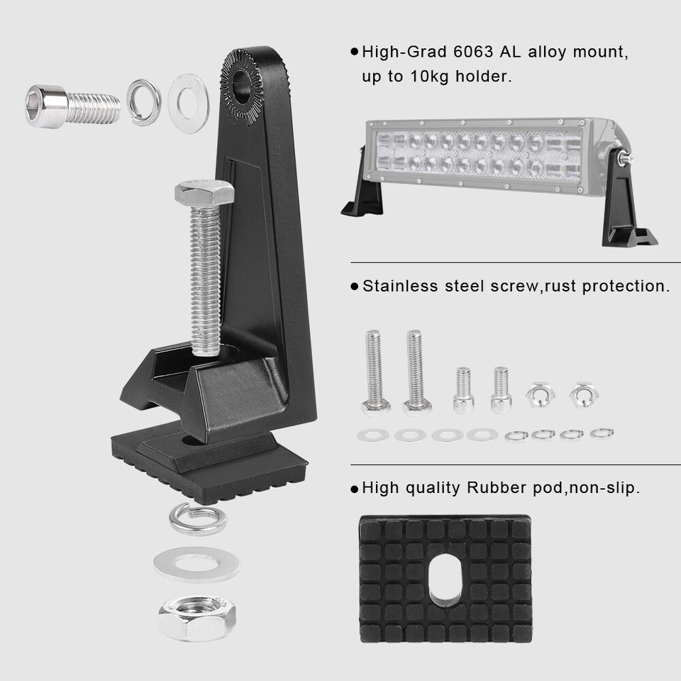 2PC LED Light Bar Mounting Brackets 360° Side Rotating Al Alloy Holder ...