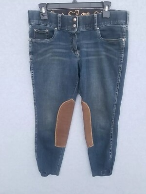 Goode Rider Jeans Womens 32R Blue Denim Equestrian Breeches Full Seat ...