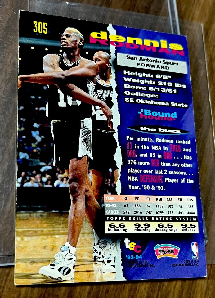 1993-94 Topps Stadium Club Dennis Rodman # 305 Basketball Card San ...
