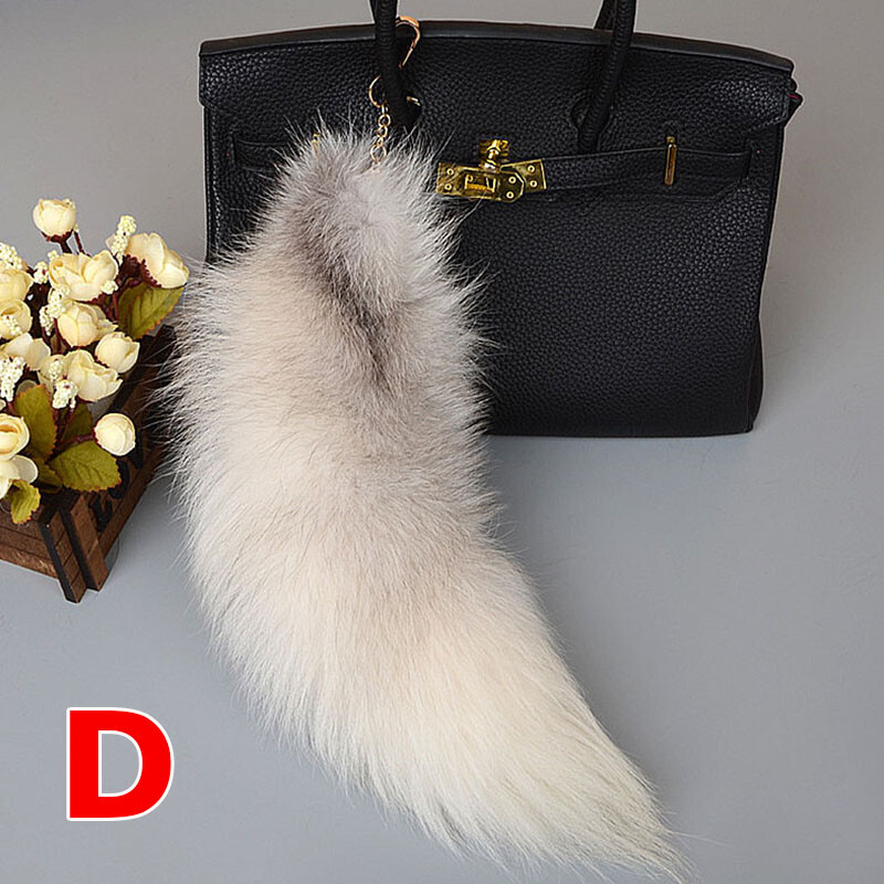 40CM Large Long Faux Fur Tail Keychain Key Ring Chain Bag Handbag Charm ...