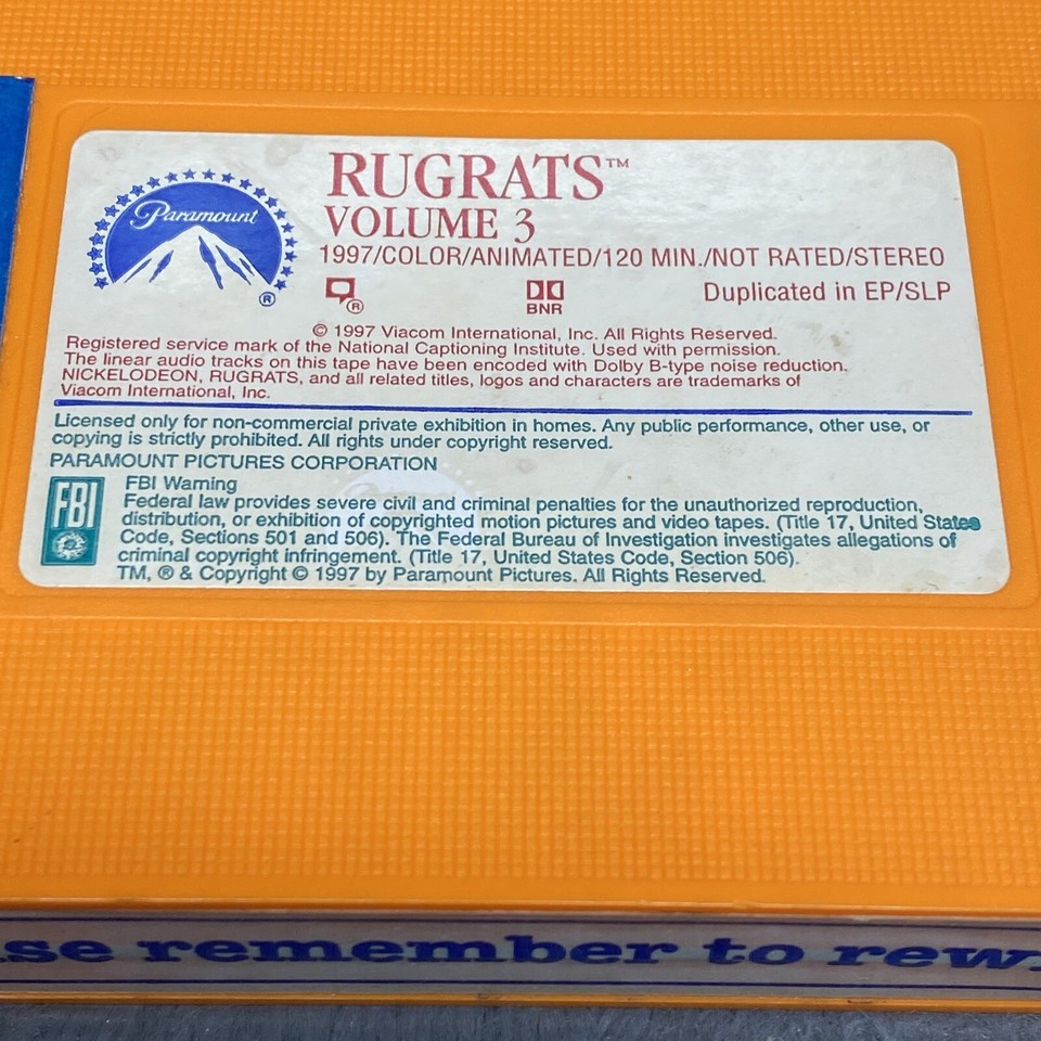 Nickelodeon Rugrats Volume 3 Three VHS 1997 Kidmongous Blockbuster ...