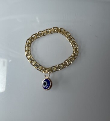 14k Gold Bismarck Blue Evil Eye Luck Chain Ring Minimalist For Her ...