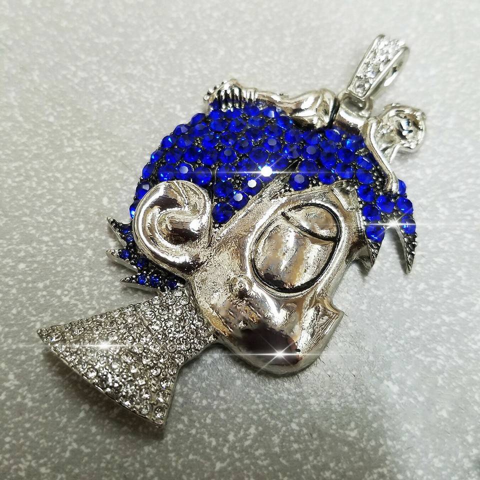 Silver PT LIL UZI VERT Cartoon Pendant & 16" 18" 20" Iced Cuban Chain ...