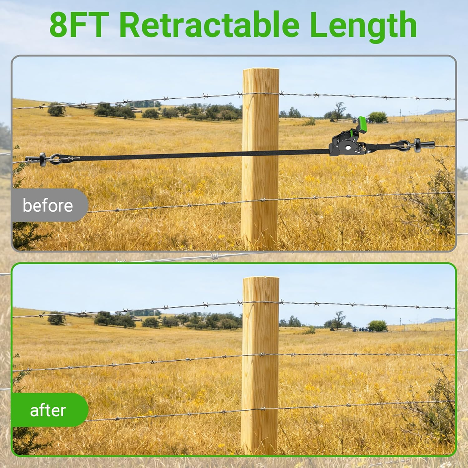 Upgraded Fence Barbed Wire Stretcher Tool, Retractable Ratchet Wire ...