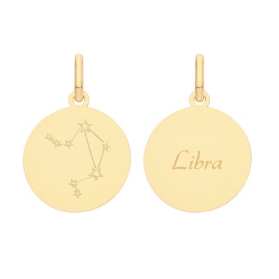 9ct Gold 18mm Double Sided Round Disc Libra Zodiac And Constellation ...