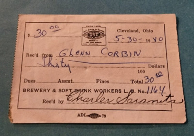 Union Receipt Brewery & Soft Drink Workers Local Union 1164 Cleveland ...