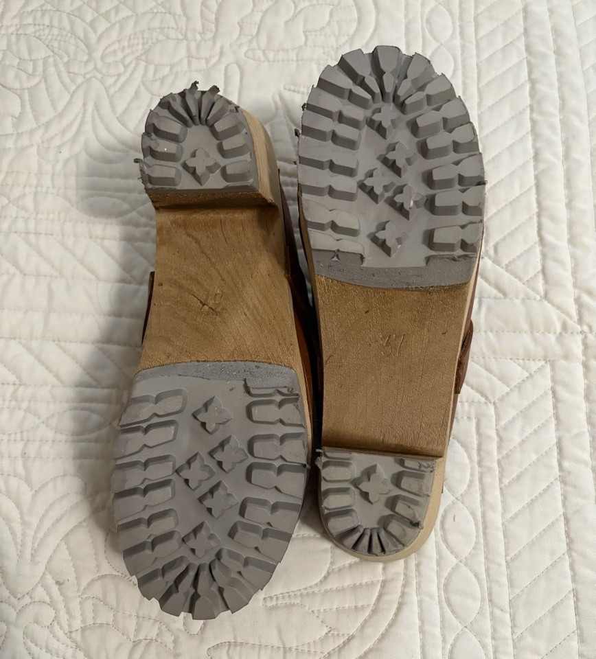 MIA Elsa Brown Leather and Wood Swedish Clogs Women's Size 7 | eBay