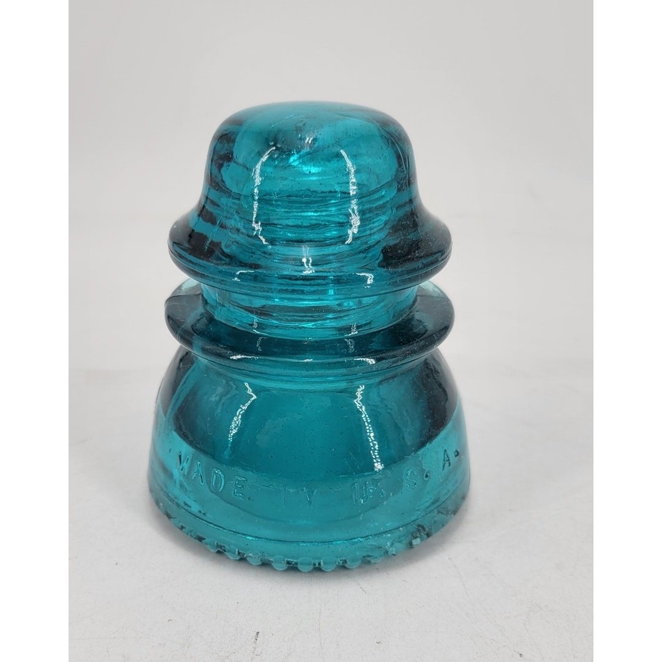 CD 154 Hemingray 42 Hemi Blue Antique Glass Telegraph Insulator FANG ...