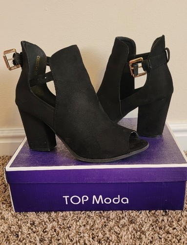 Womens Top Moda Block Heel Open Toe Booties | eBay