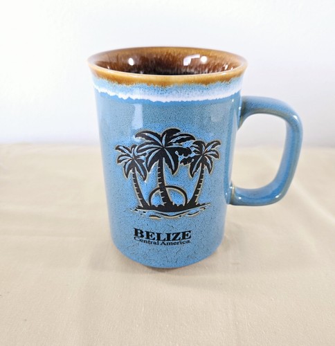 Belize Central America Pottery 16oz Mug Cup Glazed Teal Palm Trees | eBay