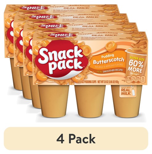 (4 Pack) Snack Pack Butterscotch Flavored Pudding Super Size 6 Count ...