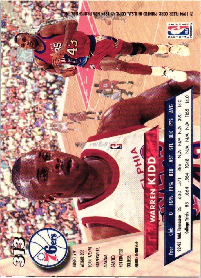 1993 Ultra 313 Warren Kidd Philadelphia 76ers | eBay