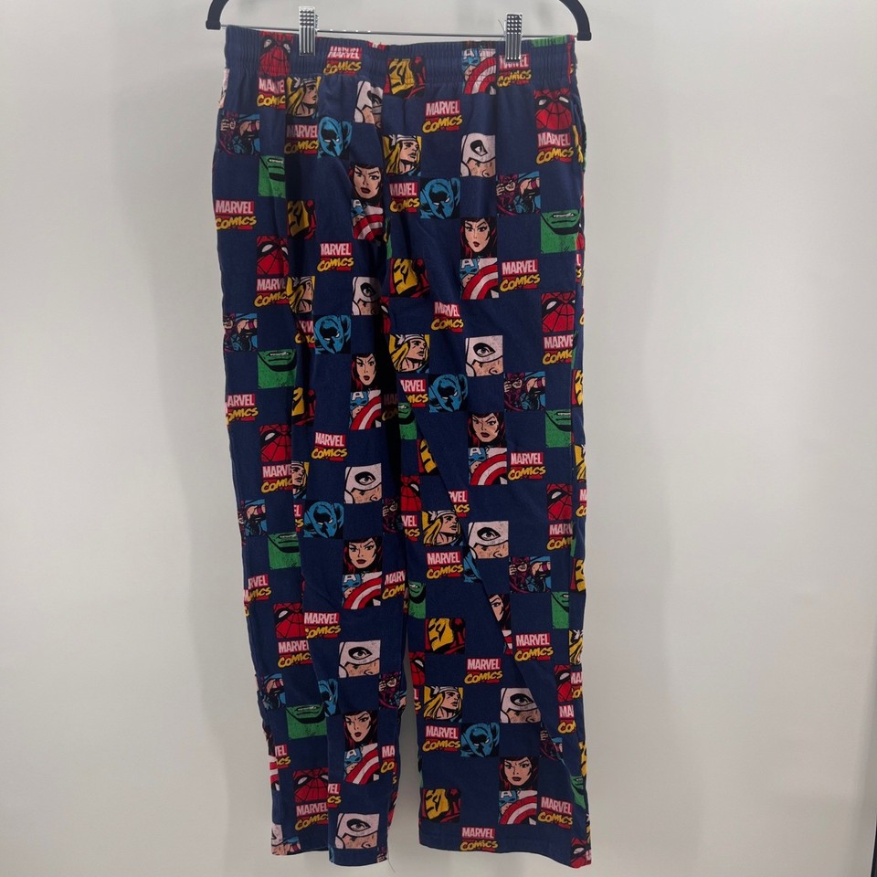 Marvel Comics Mens Pajama Pants Navy Blue Avengers Character Print Size ...