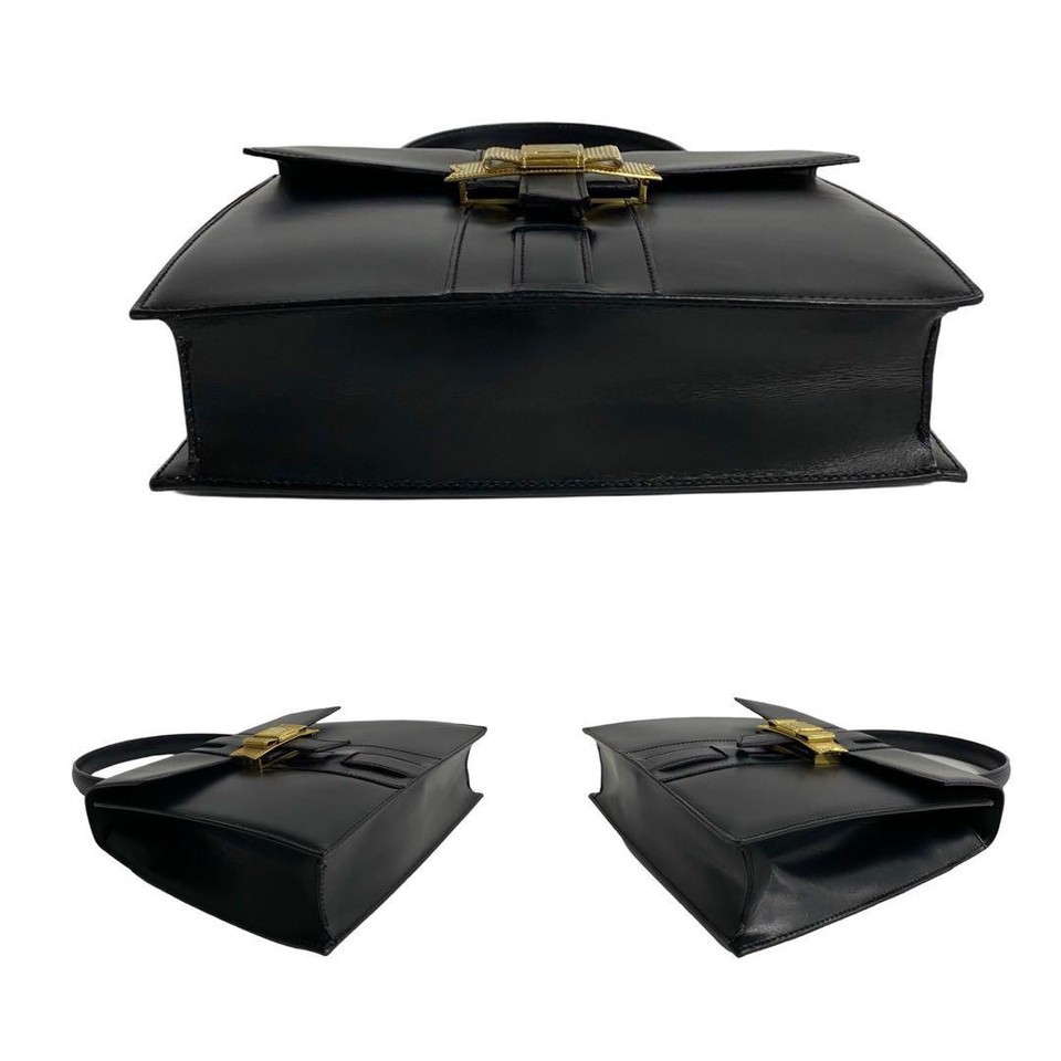 Celine Vintage Logo Ribbon Calf Leather Handbag Black Vintage F/01 ...