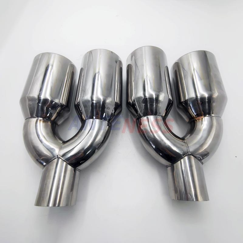 QUAD 4" OUT CHROME EXHAUST TIP STAGGERED L&R PAIR 2.5 INLET DUAL WALL ...