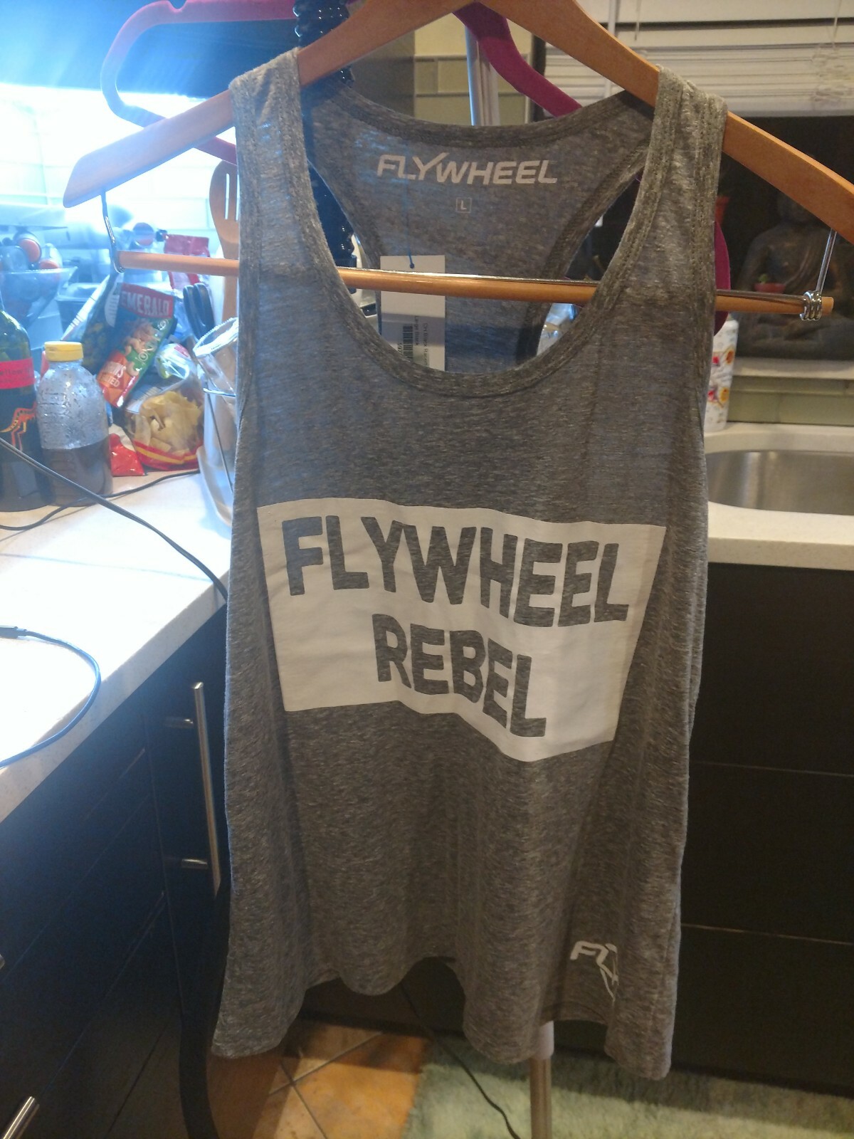FlyWheel Gray Grey Tank Top Racer Back Flywheel Rebel Sz L NWT | eBay