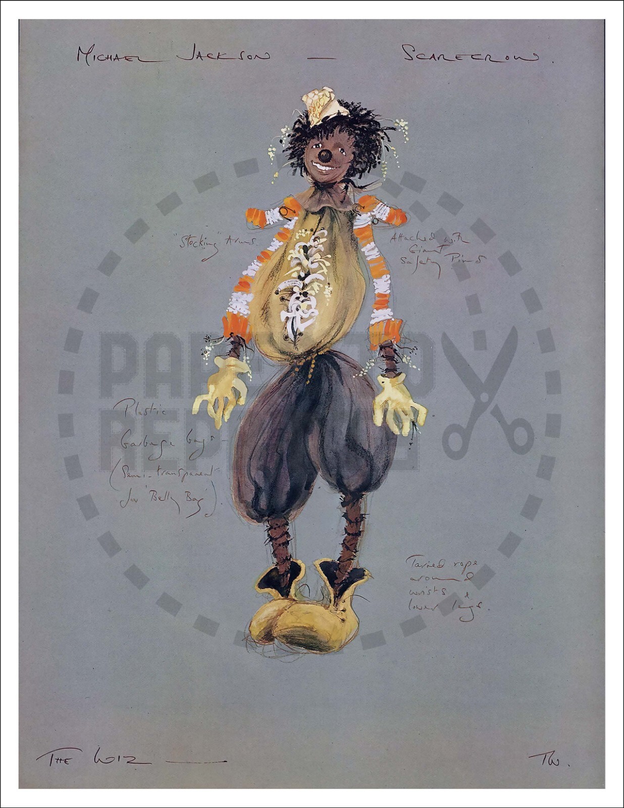 THE WIZ - MICHAEL JACKSON AS THE SCARECROW COSTUME SKETCH - VINTAGE ...