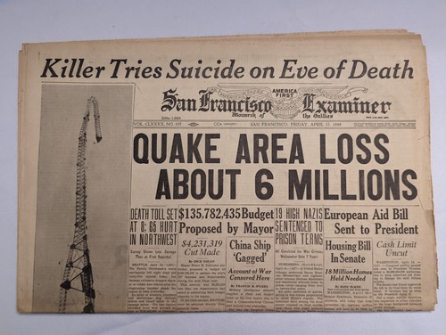 San Francisco Examiner - April 15, 1949 - Earthquake Edition | eBay