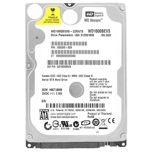 Hard Drive WD 160GB WD1600BEVS 5400 RPM 8MB Cache SATA II 2.5" Inch | eBay