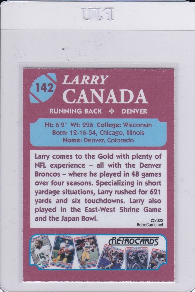 2022 RetroCards Custom 1983T USFL Denver Gold FB Card Larry Canada ...