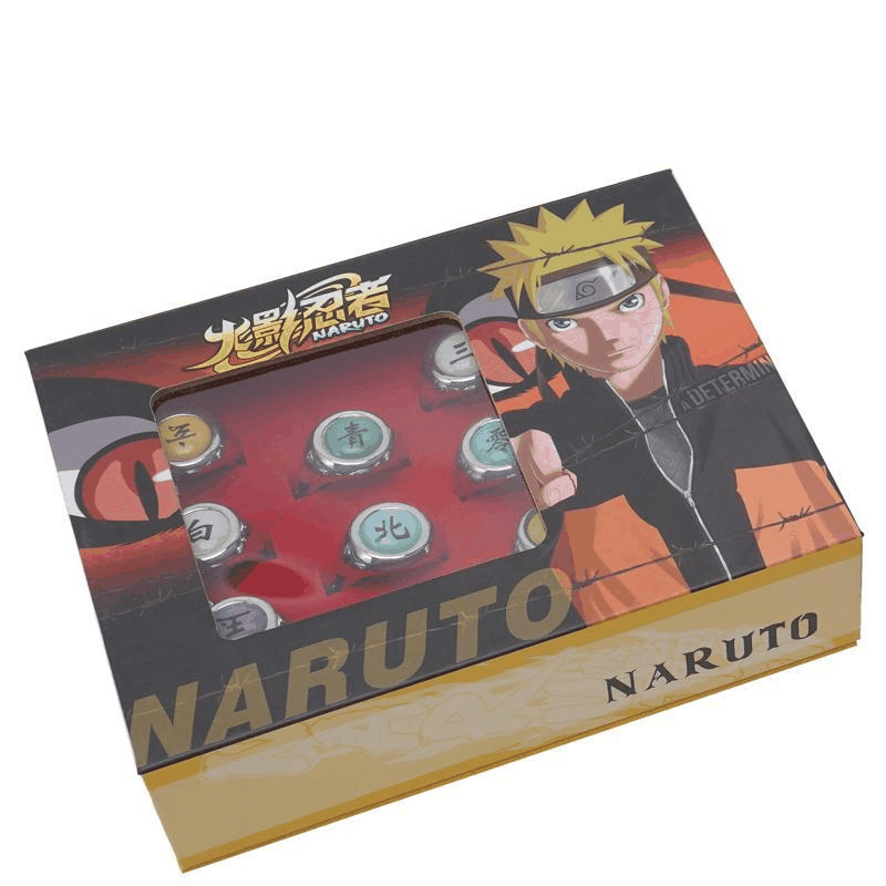 Naruto Akatsuki Rings Set 10pcs With Chain Cosplay Itachi Sharingan Box ...
