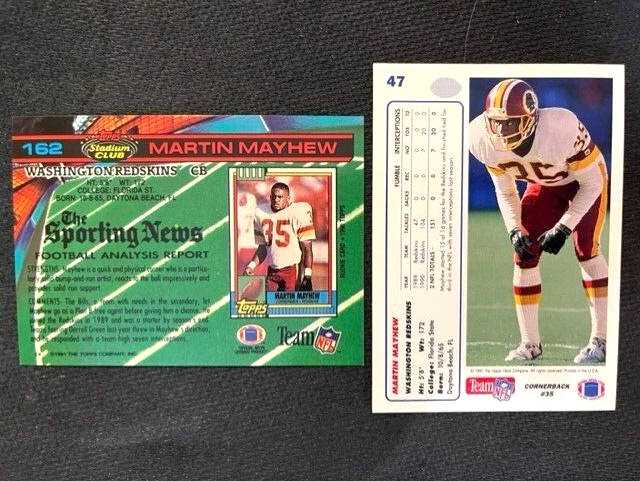 NFL - Martin Mayhew 1991 Topps Stadium Club & 1991 Upper Deck ...