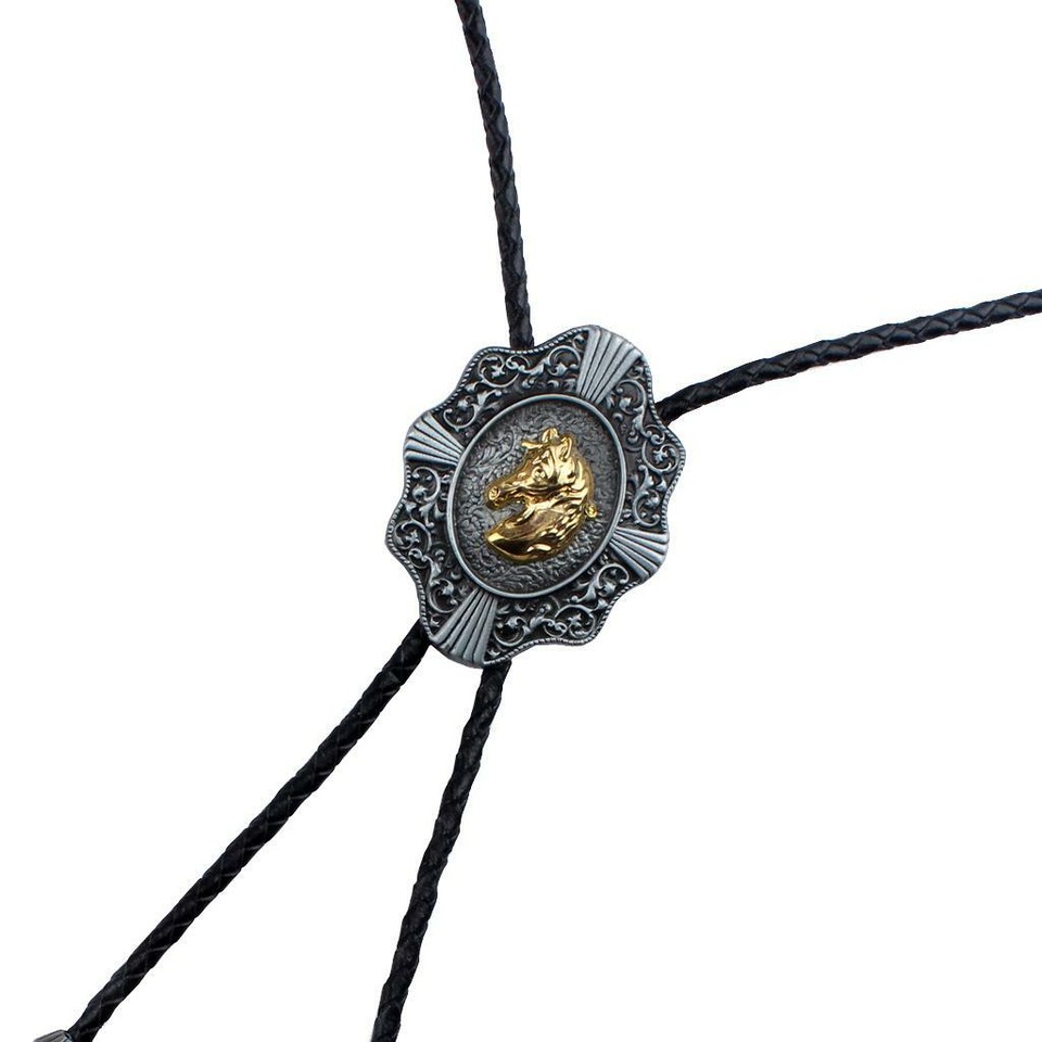 Western Cowboy Bolo Tie Black Stone Obsidian Rodeo Dance Necktie ...