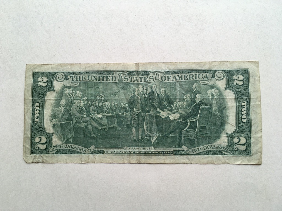 1976 US B Series $2 Two Dollar Bill Number Low Serial Number Circulated ...