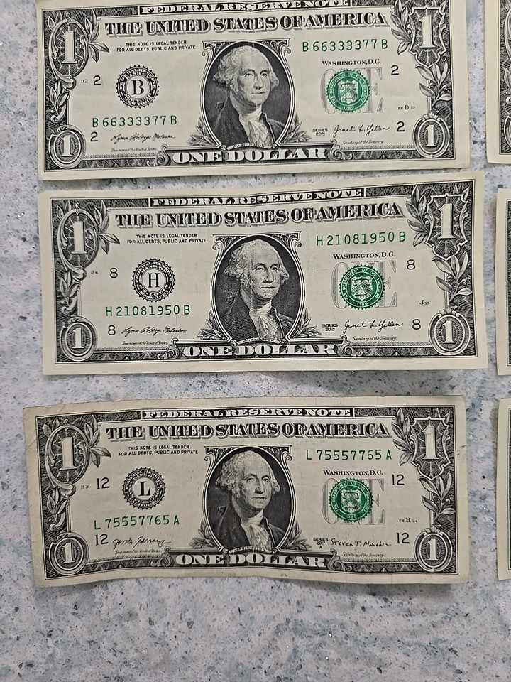 Misprint/Error Fancy Serial Numbers 2 Pair Quad Sequential Ink Error $1 ...