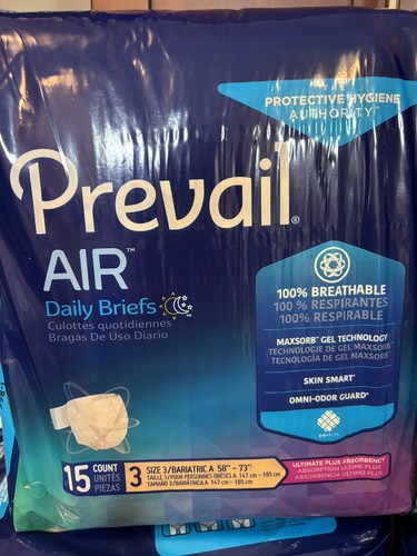4 Prevail Air Incontinence Daily Briefs Size 3 Ultimate Plus Absorbency ...