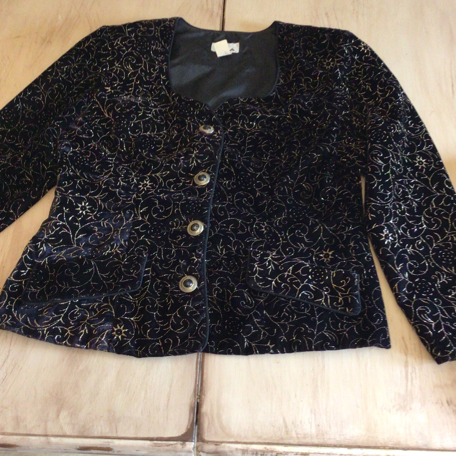 Vintage Patra Metallic Gold Black Velvet Blazer Jacke… - Gem