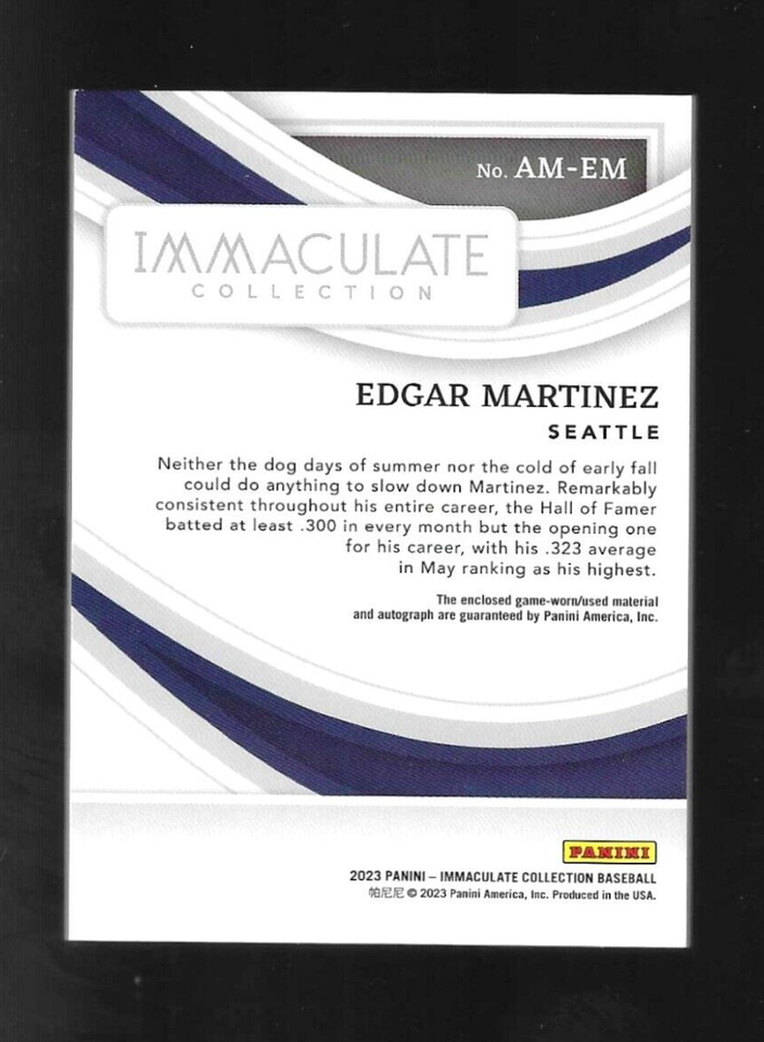 EDGAR MARTINEZ 2023 PANINI IMMACULATE JERSEY NUMBER AUTO /11 ON CARD ...