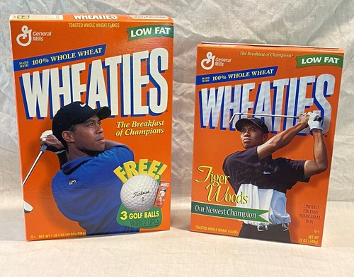 LOT OF 2 VINTAGE 1998 SEALED TIGER WOODS WHEATIES CEREAL BOXES UNOPENED ...