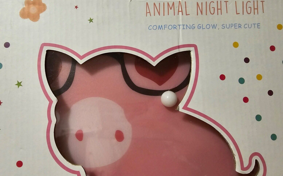 New LED Pink Animal Pig Night Light with Heart Eyes - Remote Control ...