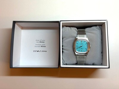 Timex Reissue 1983 E-line Turquoise Blue Dial Watch Retro Analog Quartz ...